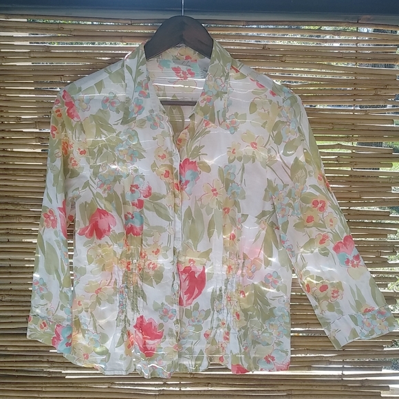 Emma James | Tops | Emma James 4 Pink Blue Floral Cotton Top | Poshmark